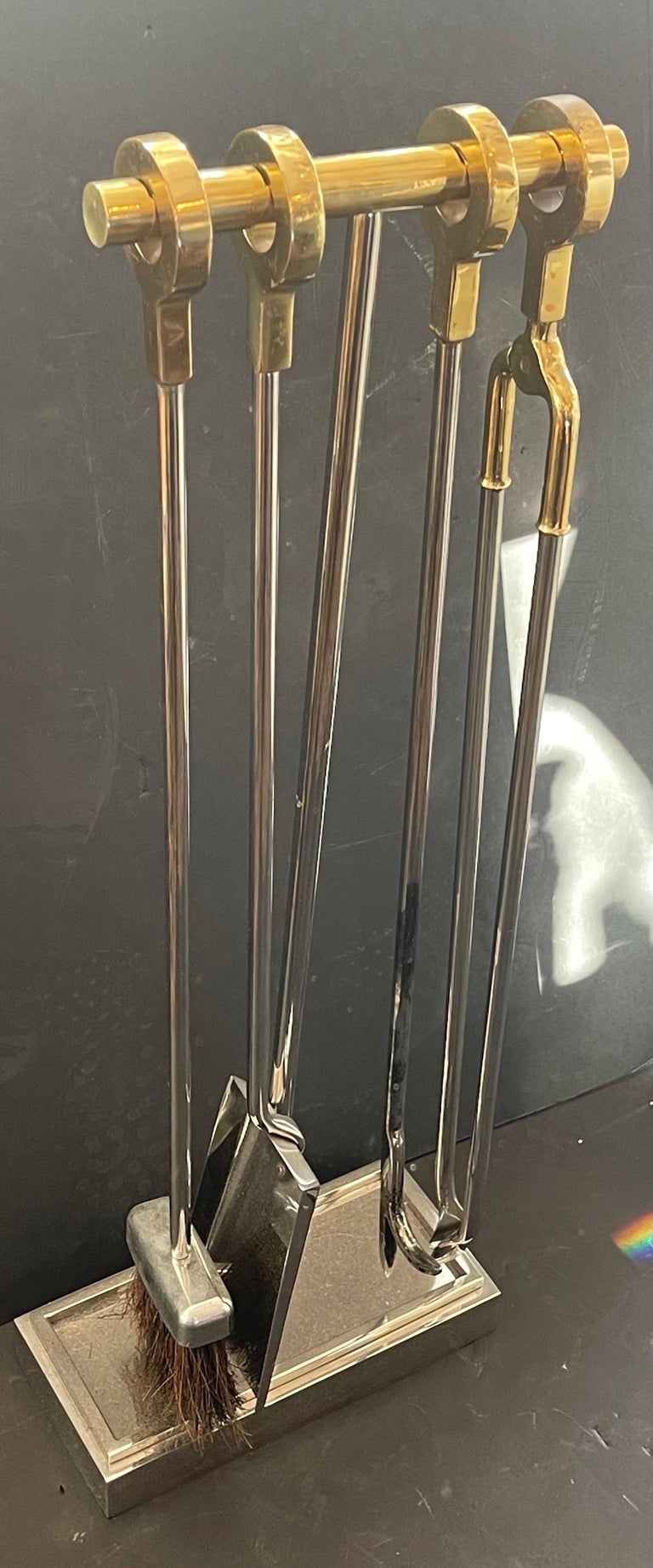 Wonderful Mid-Century Modern Nickel Bronze Fireplace Tool Set Danny ...