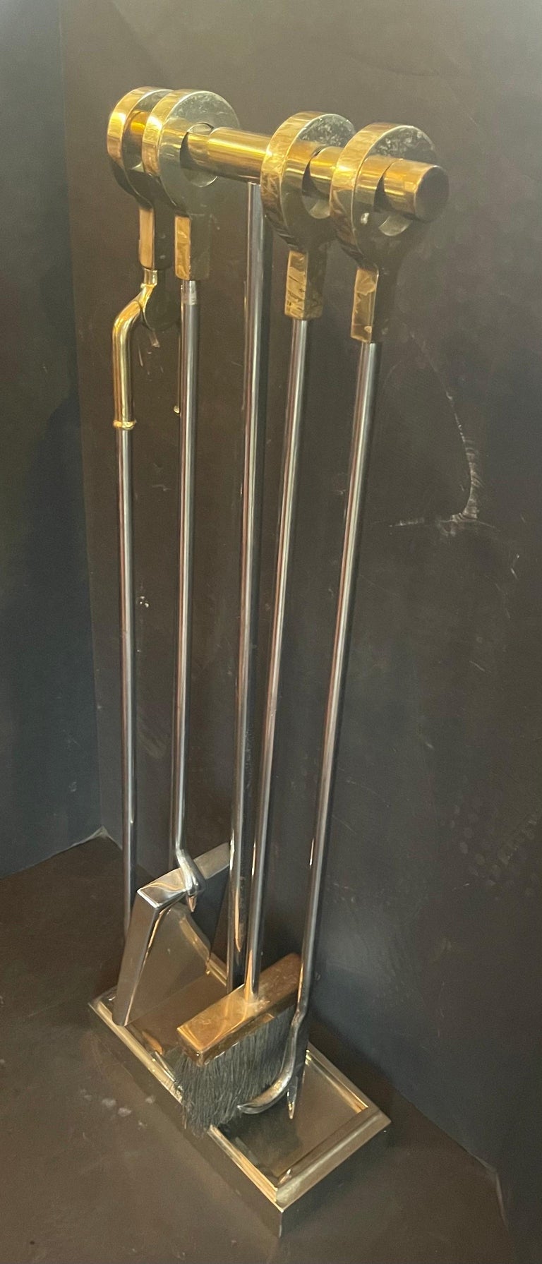 Wonderful Mid-Century Modern Nickel Bronze Fireplace Tool Set Danny ...