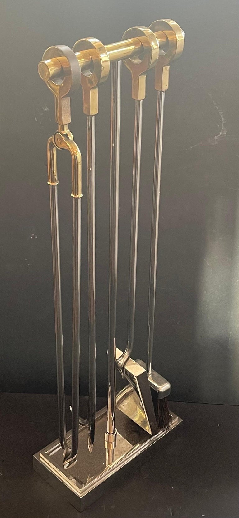 Wonderful Mid-Century Modern Nickel Bronze Fireplace Tool Set Danny ...