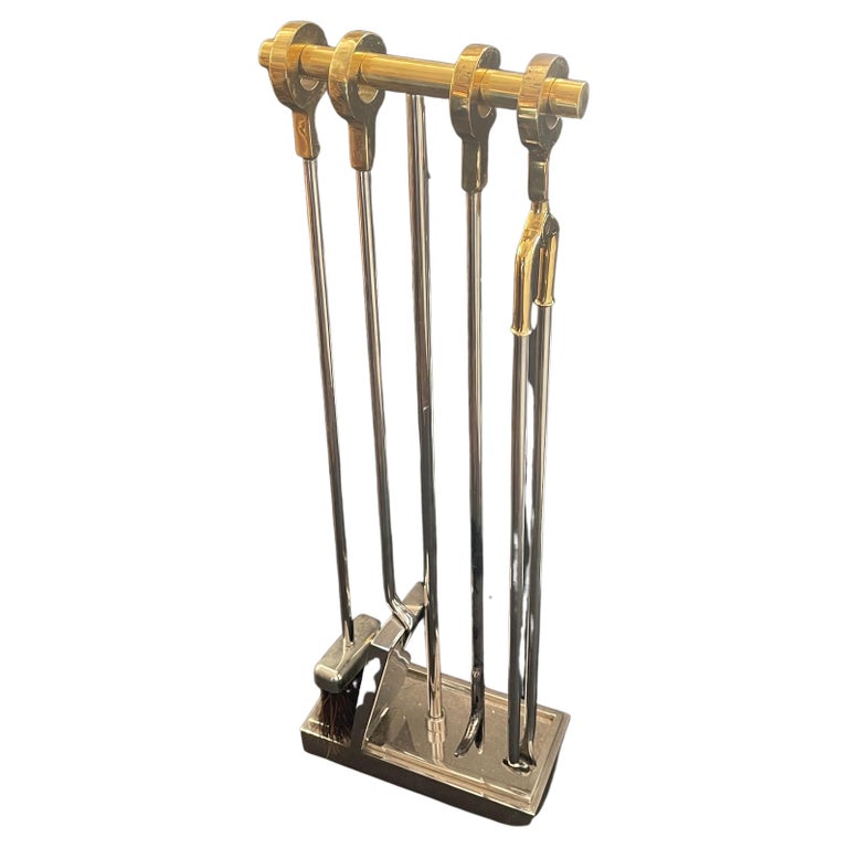 Wonderful Mid-Century Modern Nickel Bronze Fireplace Tool Set Danny ...