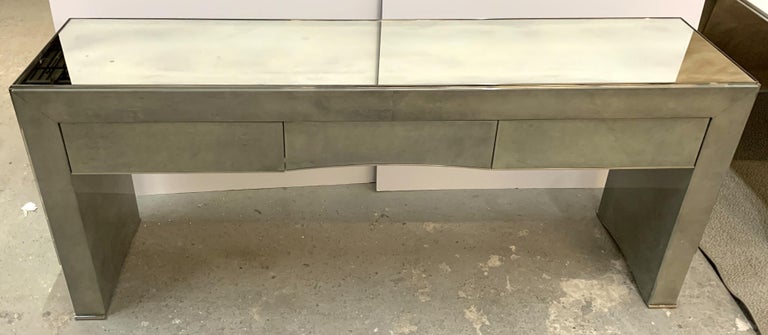 Wonderful Mid-Century Modern Pastel Soft Goat Skin Mirrored Nickel ...