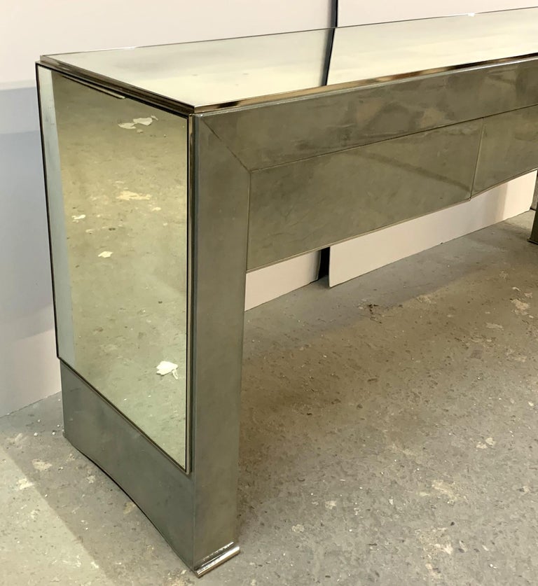 Wonderful Mid-Century Modern Pastel Soft Goat Skin Mirrored Nickel ...