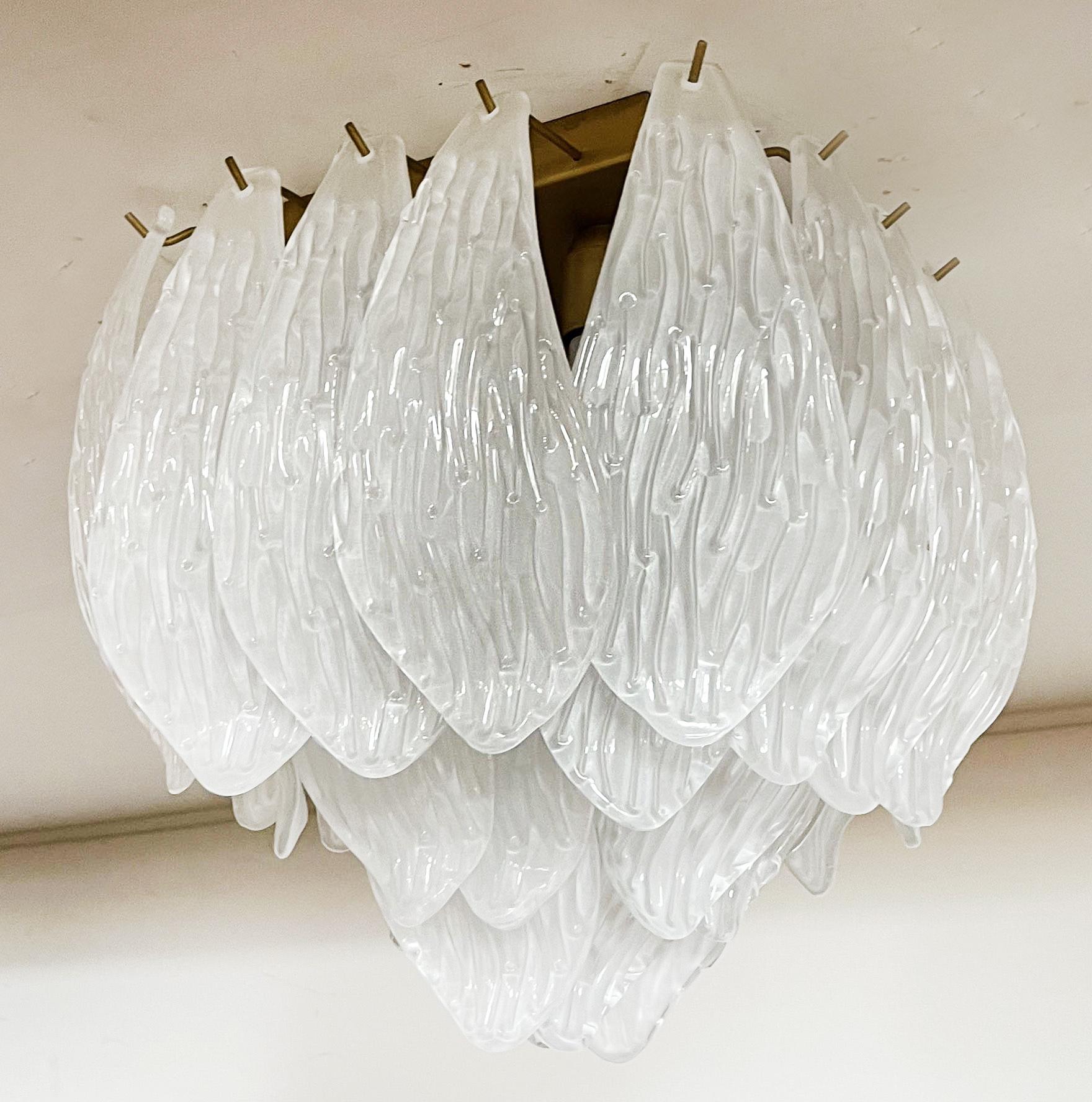 Wonderful Murano ceiling lamps - frosted carved glass leaves For Sale ...