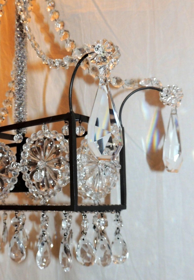 Modern Pair Beaded Rectangle Flower Crystal Basket Light Fixture ...