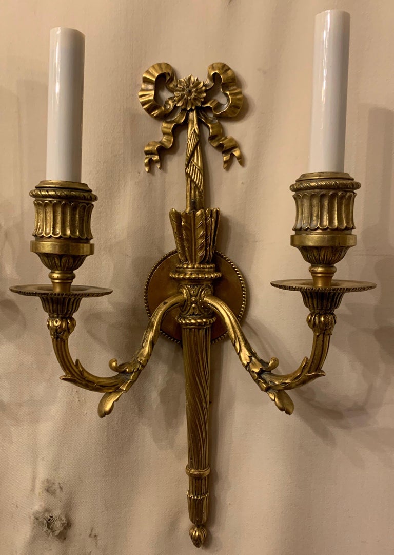 Wonderful French Gilt Doré Bronze Bow Torchiere Caldwell Two-Light ...