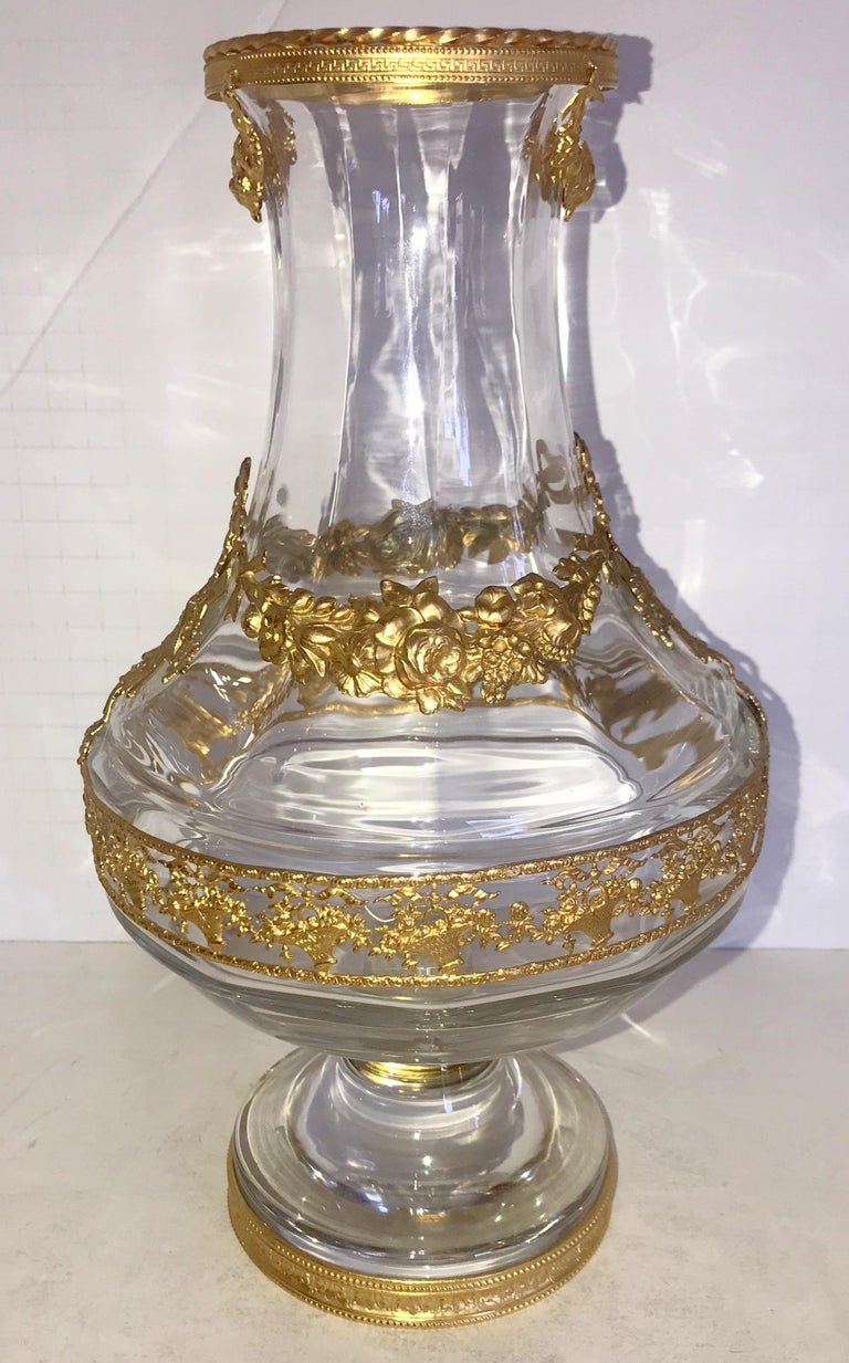 Wonderful Pair French Gilt Dore Bronze Ormolu-Mounted Crystal Glass Urn ...