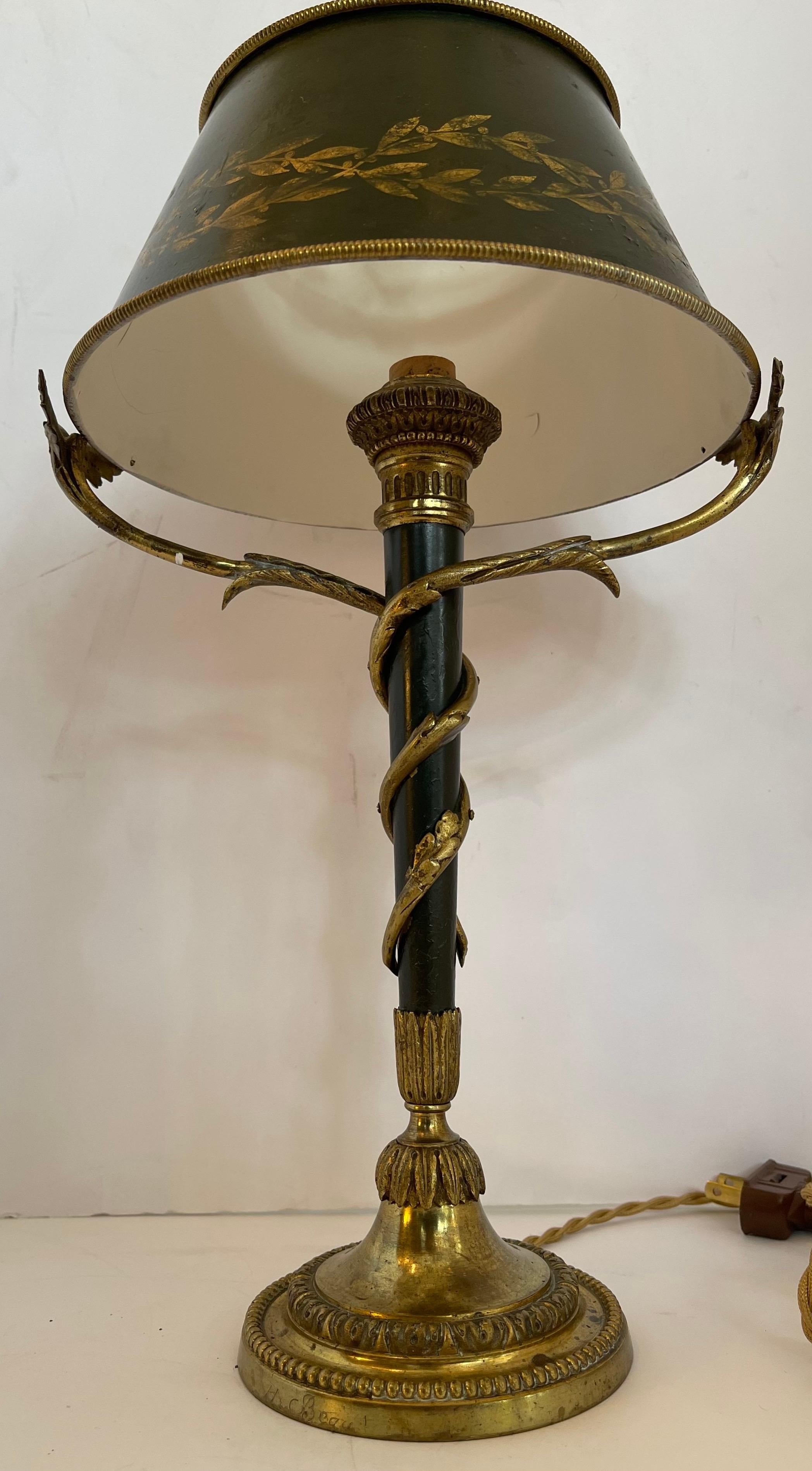 Wonderful Pair French Signed H. Beau Gilt Bronze Bouillotte Lamps Tole ...