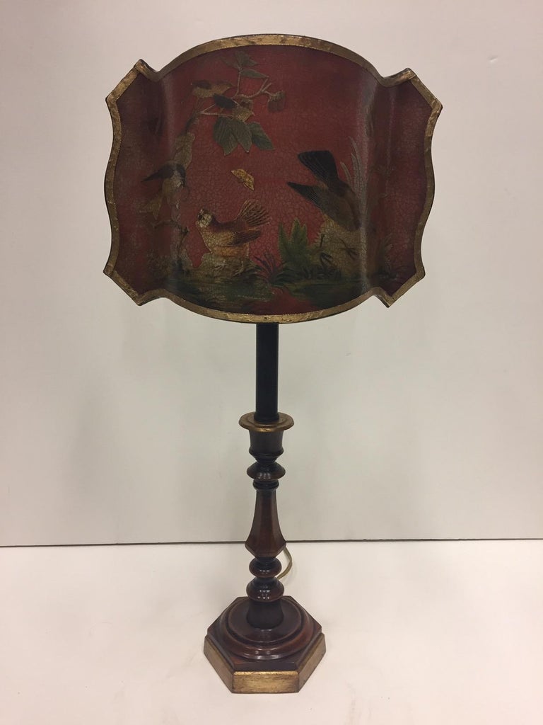 Wonderful Pair of Dark Red Candlestick Table Lamps with Fancy Decoupage ...