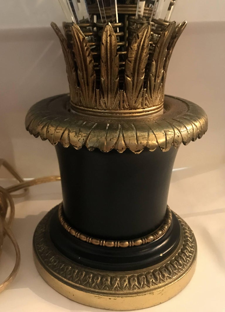 Wonderful Pair of French Empire Neoclassical Bronze Crystal Spike Lamps ...