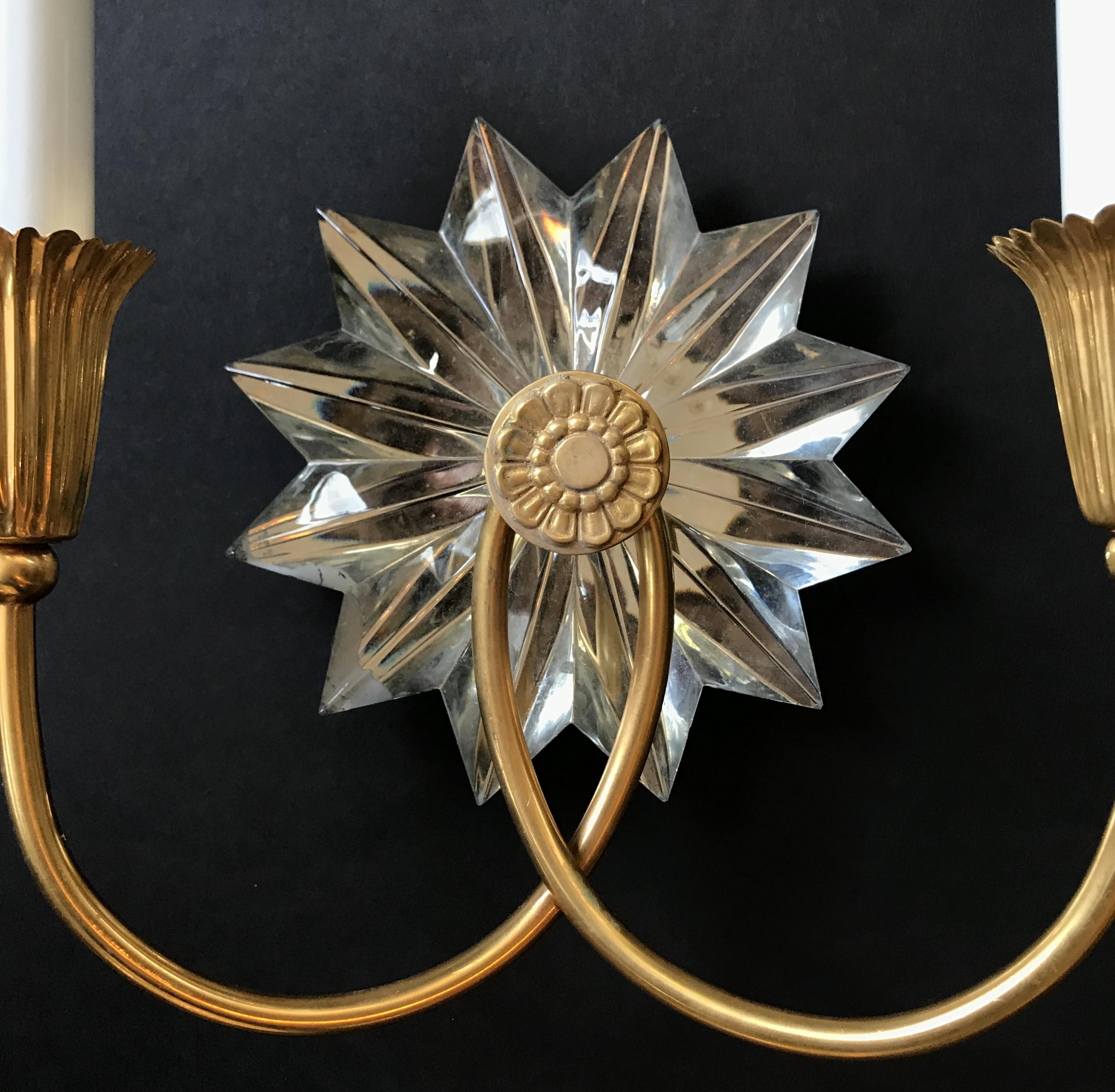 Wonderful Pair of Mid-Century Modern Star Crystal Bronze Gilt Baguès ...