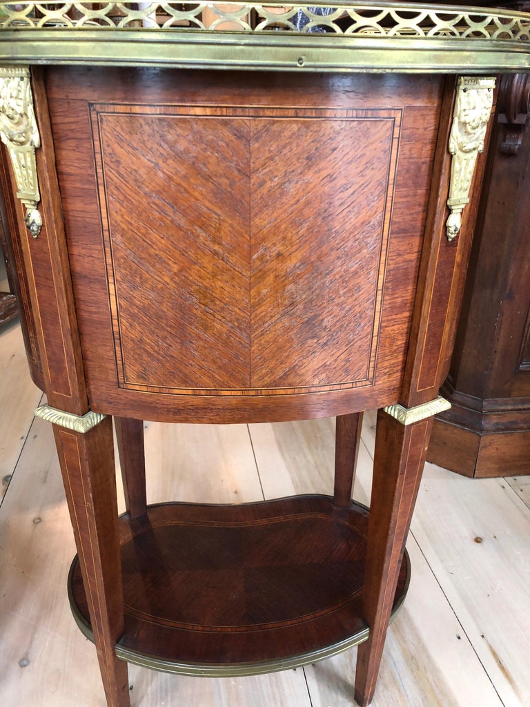 Wonderful Pair of Oval Inlay Mahogany and Marble Nightstands at 1stDibs