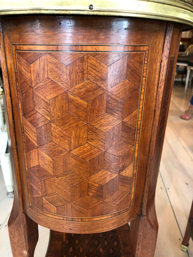 Wonderful Pair of Oval Inlay Mahogany and Marble Nightstands at 1stDibs