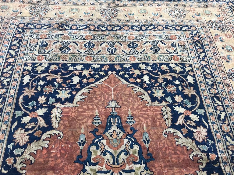 Wonderful Rare Antique Silk Tabriz Prayer Rug For Sale at 1stDibs