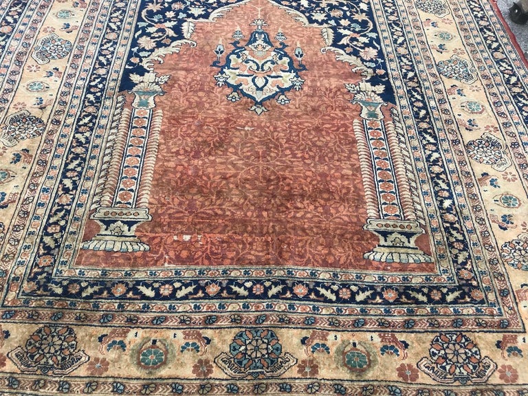 Wonderful Rare Antique Silk Tabriz Prayer Rug For Sale at 1stDibs