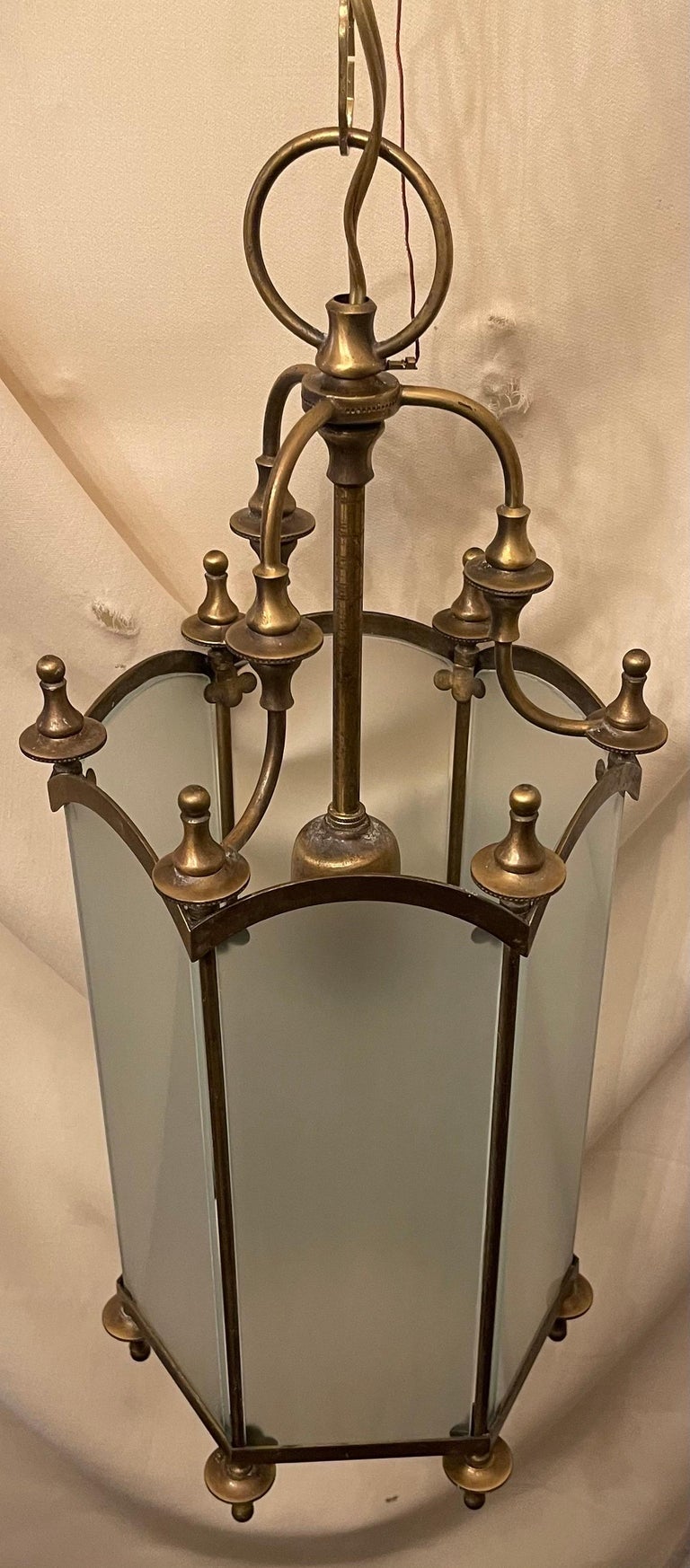 Wonderful Regency Bronze Brass Frosted Glass Hexagon Finial Lantern ...