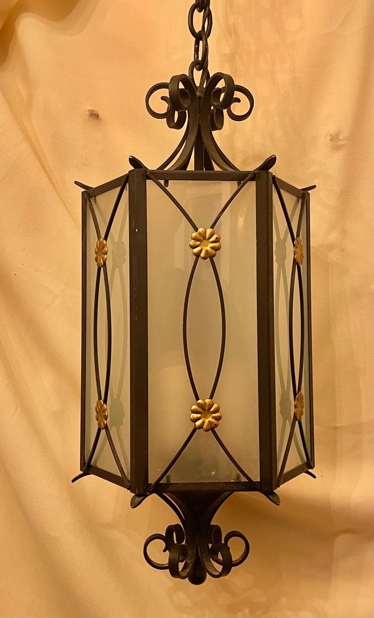 Wonderful Regency Iron Gold Gilt Frosted Glass Hexagon Finial Lantern ...