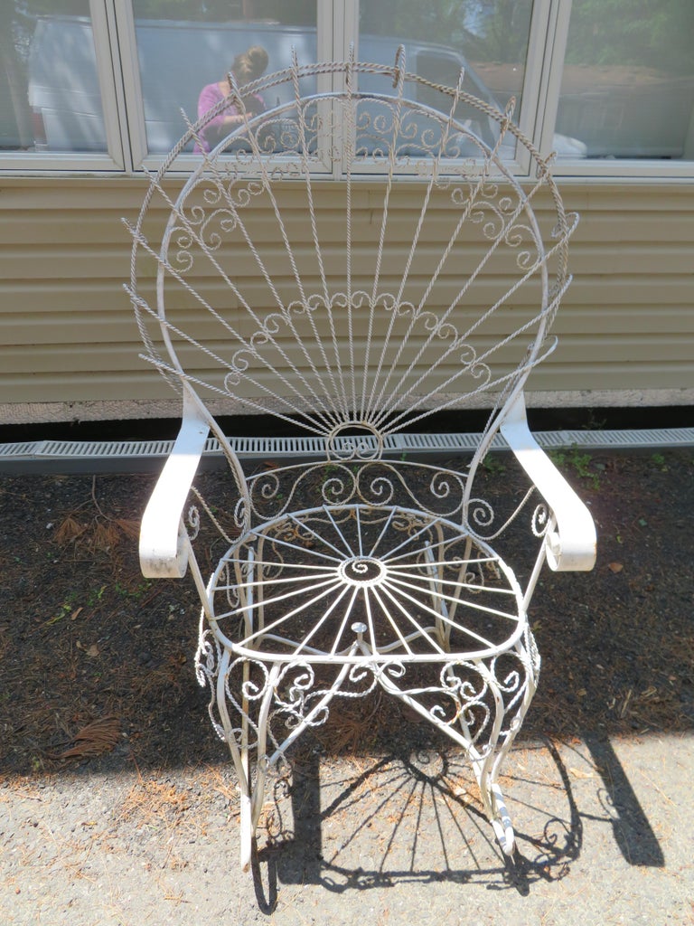 Wonderful Salterini White Wrought Iron Peacock Back Rocking Chair For ...