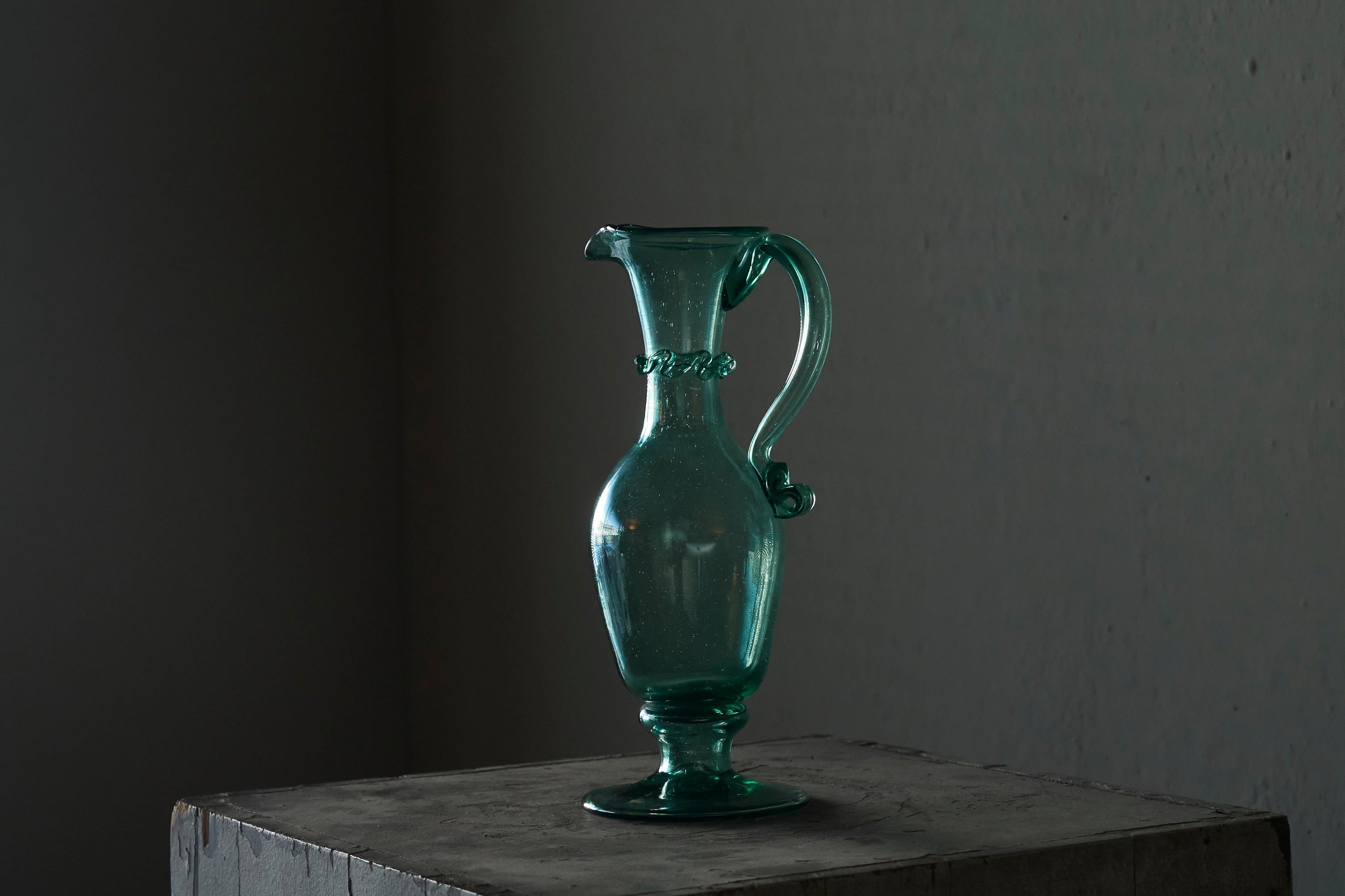 Wonderful Sea-Green Venetian Style Glass Pitcher in Hand Blown Art ...