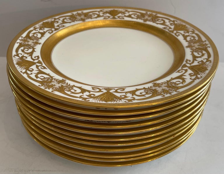 Wonderful Service Set 12 Minton Dinner Plates Raised Gold Gilded ...