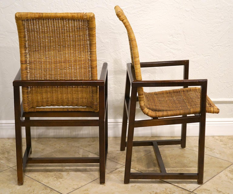 Wonderful Set of 10 High Back Woven Rattan and Beach Wood Dining Chairs ...