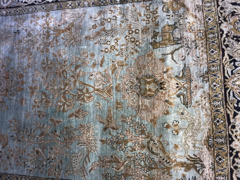 Wonderful Vintage Garden Design Silk Qom Rug at 1stDibs