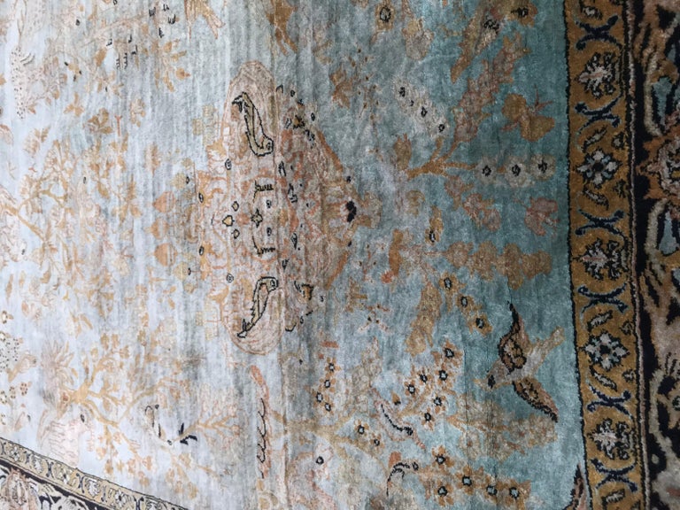 Wonderful Vintage Garden Design Silk Qom Rug at 1stDibs