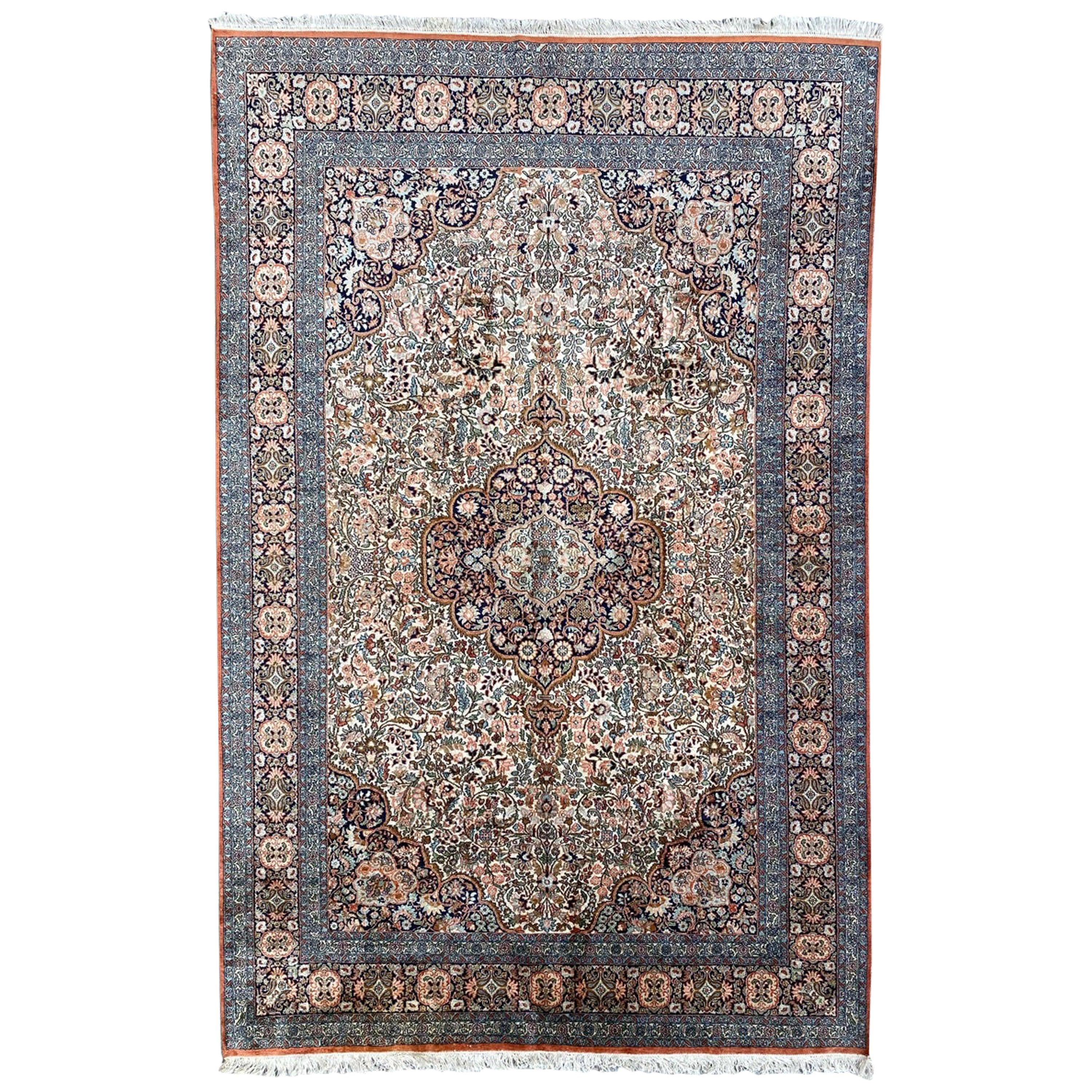 Beautiful Vintage Silk Kashmir Rug For Sale at 1stDibs