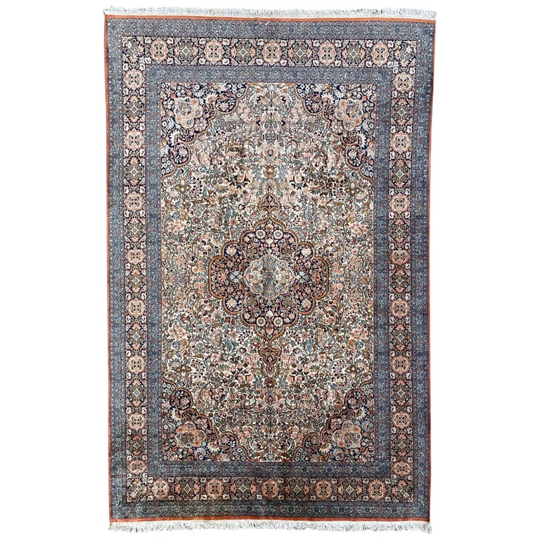 Wonderful Vintage Silk Kashmir Rug For Sale at 1stDibs