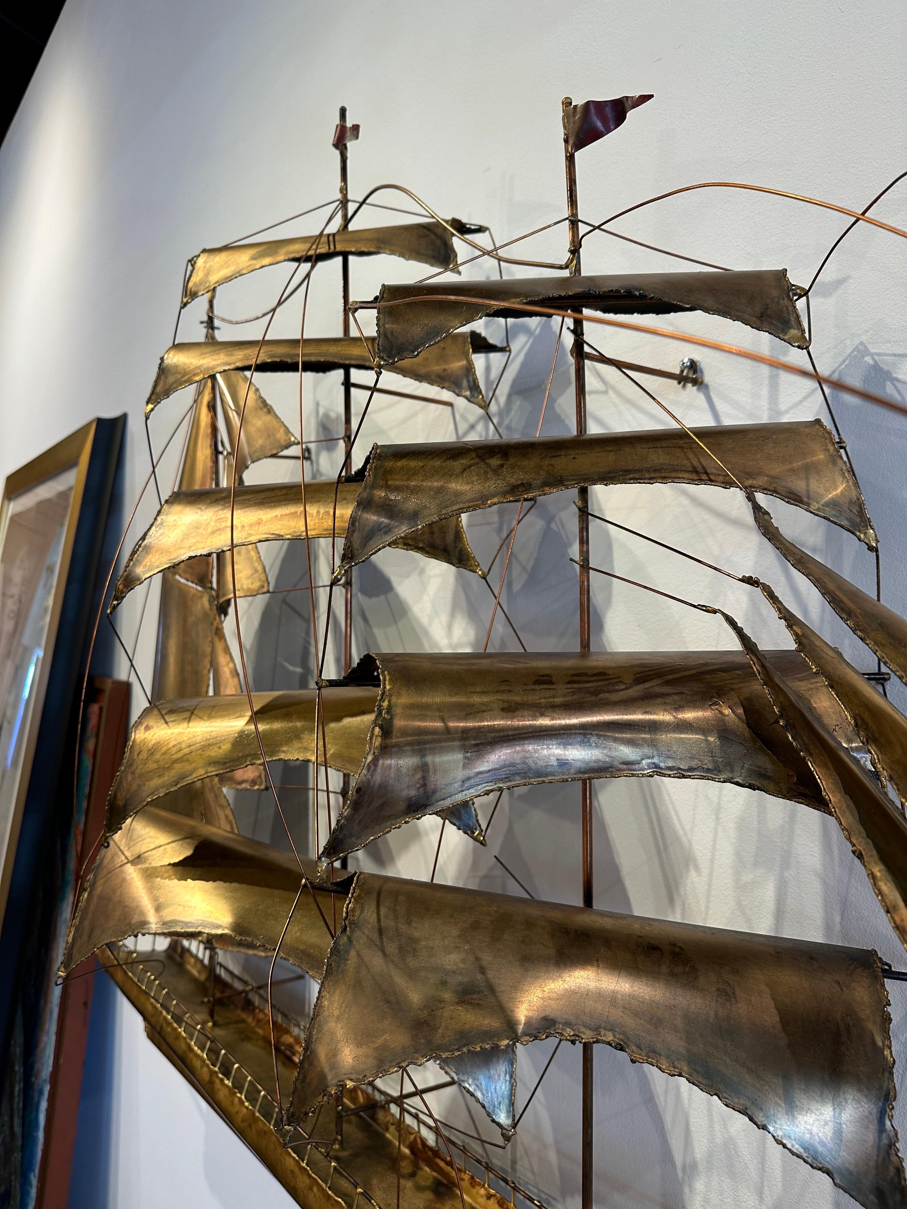 Wonderfully Crafted Large Brass Clipper Ship Wall Sculpture at 1stDibs ...