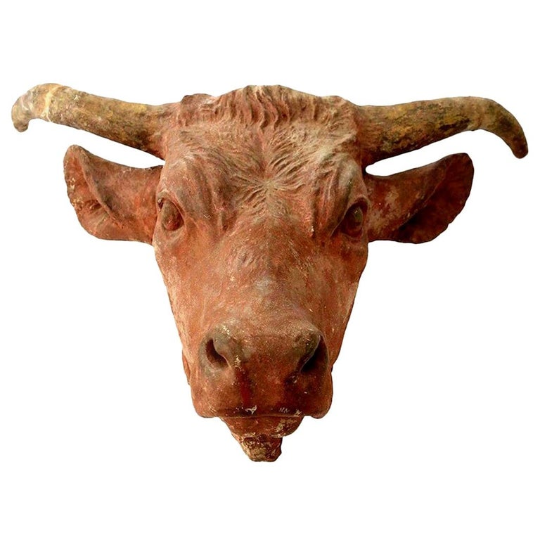 Wonderfully Detailed Concrete Cow Head at 1stDibs