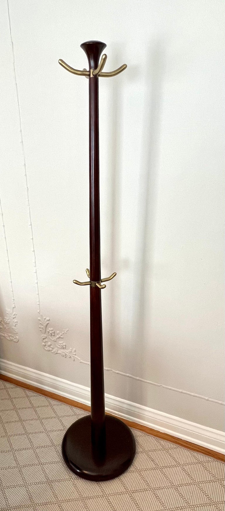 Wood and Brass Coat Rack in the Style of Italian 1940's For Sale at 1stDibs