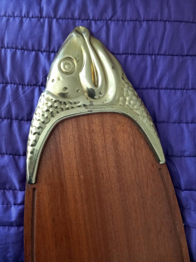 Wood and Brass Serving Board For Sale at 1stDibs
