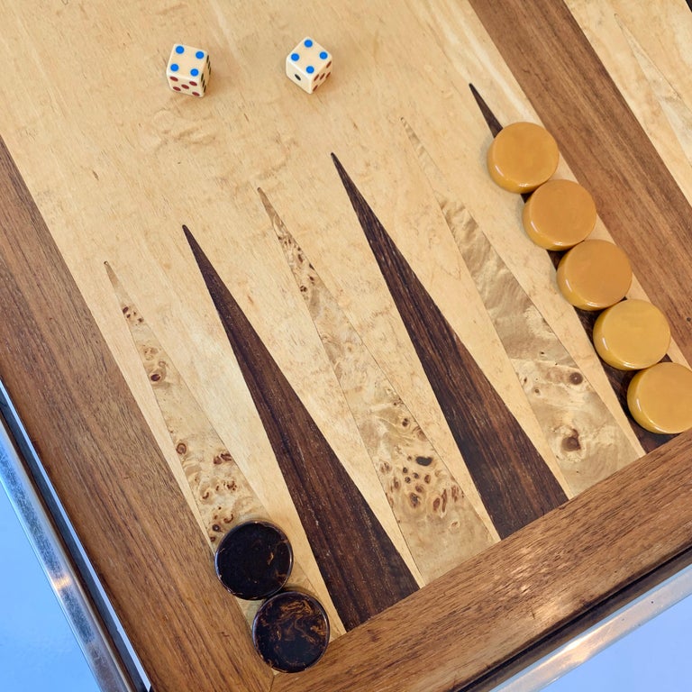 Wood and Chrome Backgammon/Chess Table at 1stDibs