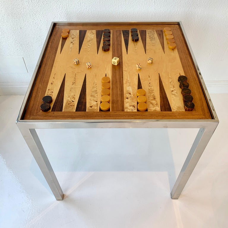 Wood and Chrome Backgammon/Chess Table at 1stDibs
