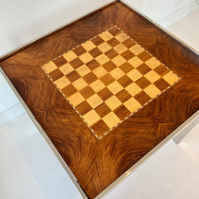 Wood and Chrome Backgammon/Chess Table at 1stDibs