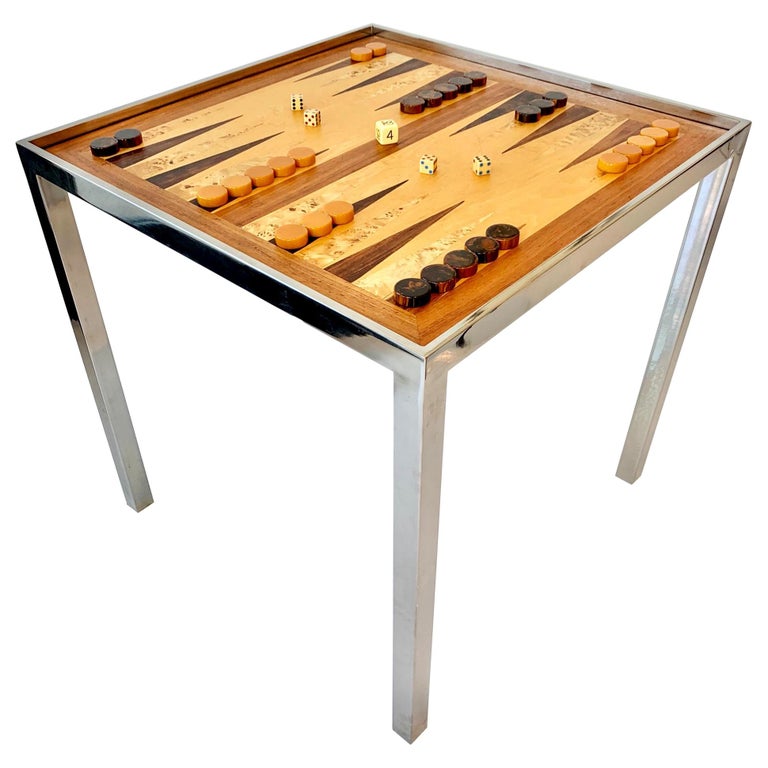 Wood and Chrome Backgammon/Chess Table at 1stDibs