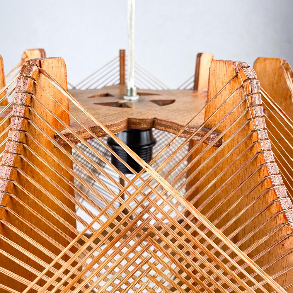 Wood and Raffia Ceiling Lamp, 1980's For Sale at 1stDibs