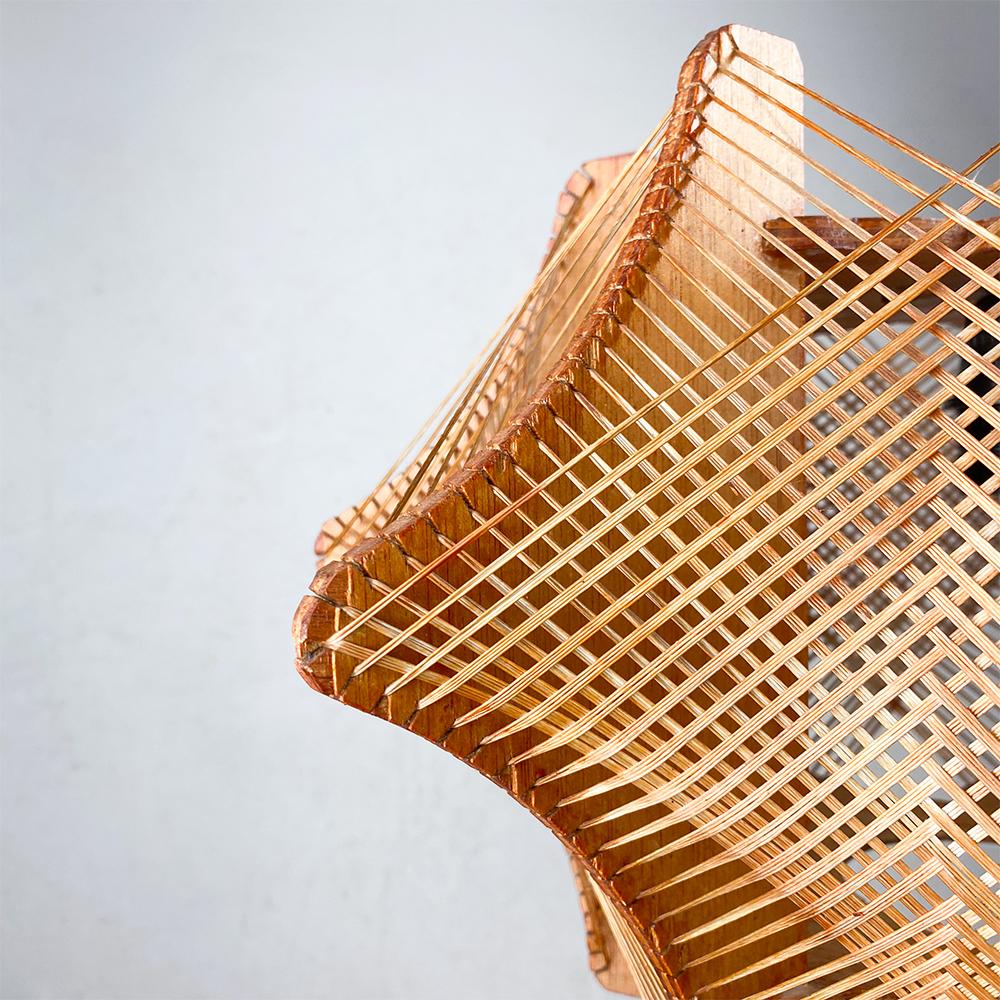 Wood and Raffia Ceiling Lamp, 1980's For Sale at 1stDibs