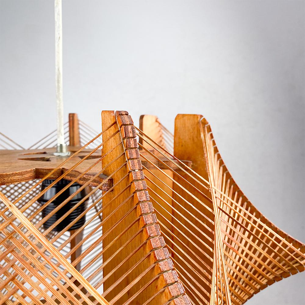 Wood and Raffia Ceiling Lamp, 1980's For Sale at 1stDibs