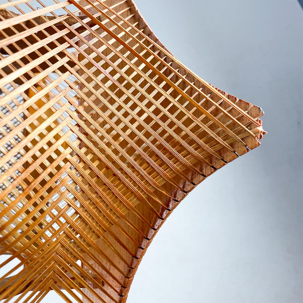 Wood and Raffia Ceiling Lamp, 1980's For Sale at 1stDibs