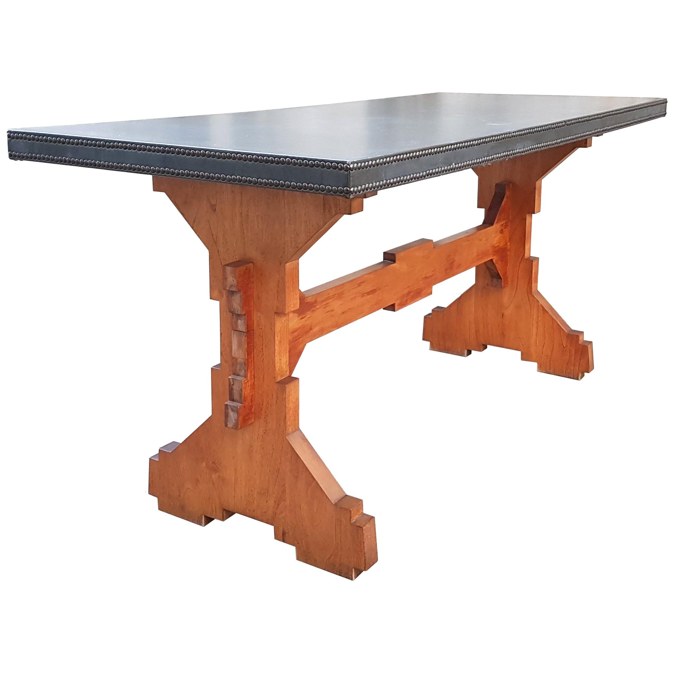 Elegante French Modernist Writing / Dining Table with Black Tapered ...