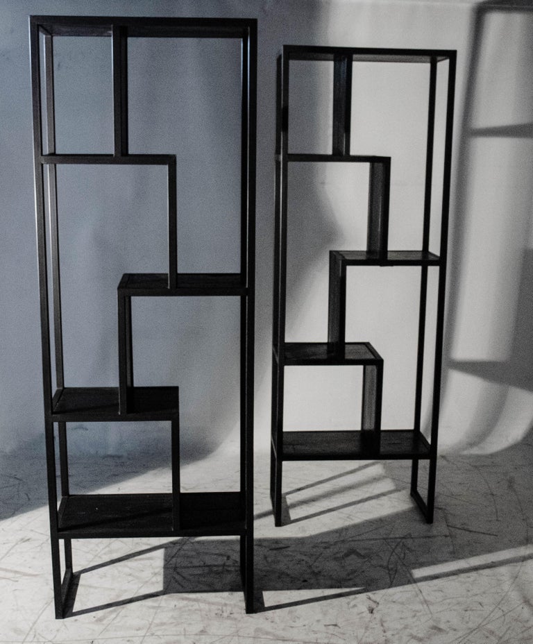 Wood and Steel Offset Bookshelf For Sale at 1stDibs