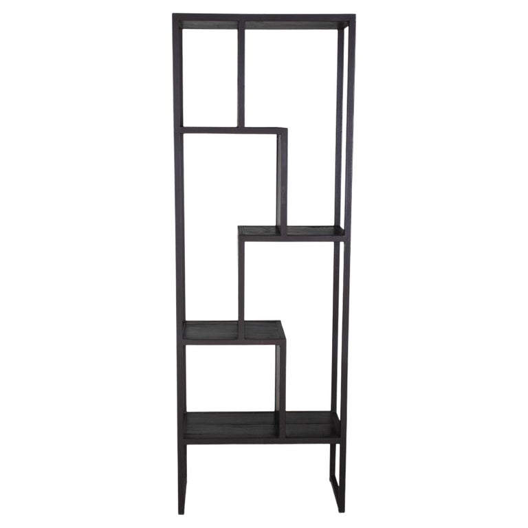 Wood and Steel Offset Bookshelf For Sale at 1stDibs