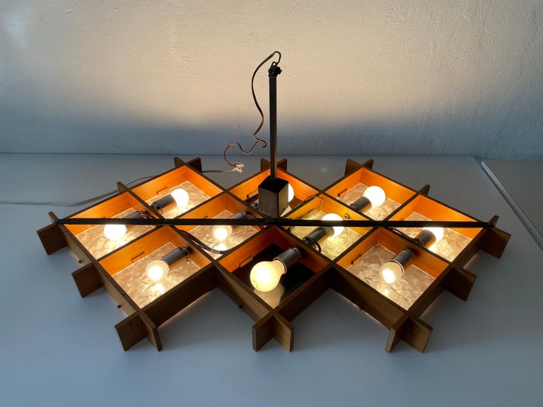 Wood and Textured Glass Heavy Ceiling Lamp, 1960s, Germany For Sale at ...