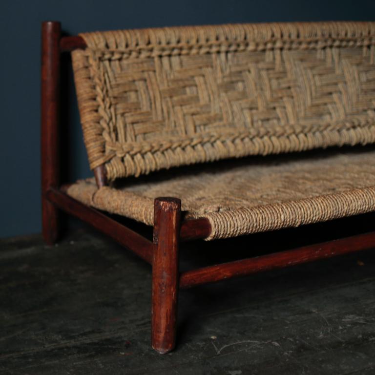 Wood and Woven Rope Bench by Audoux-Minet at 1stDibs
