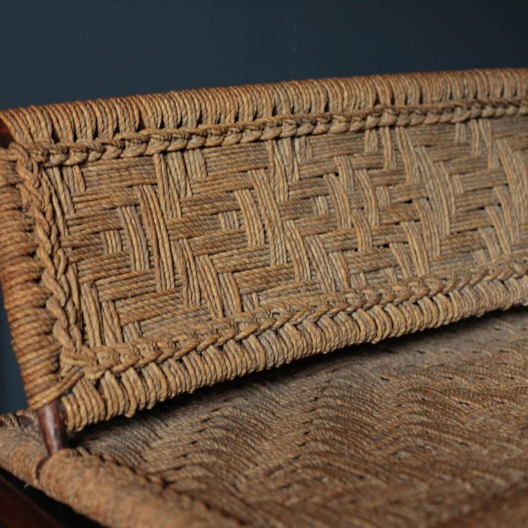 Wood and Woven Rope Bench by Audoux-Minet at 1stDibs