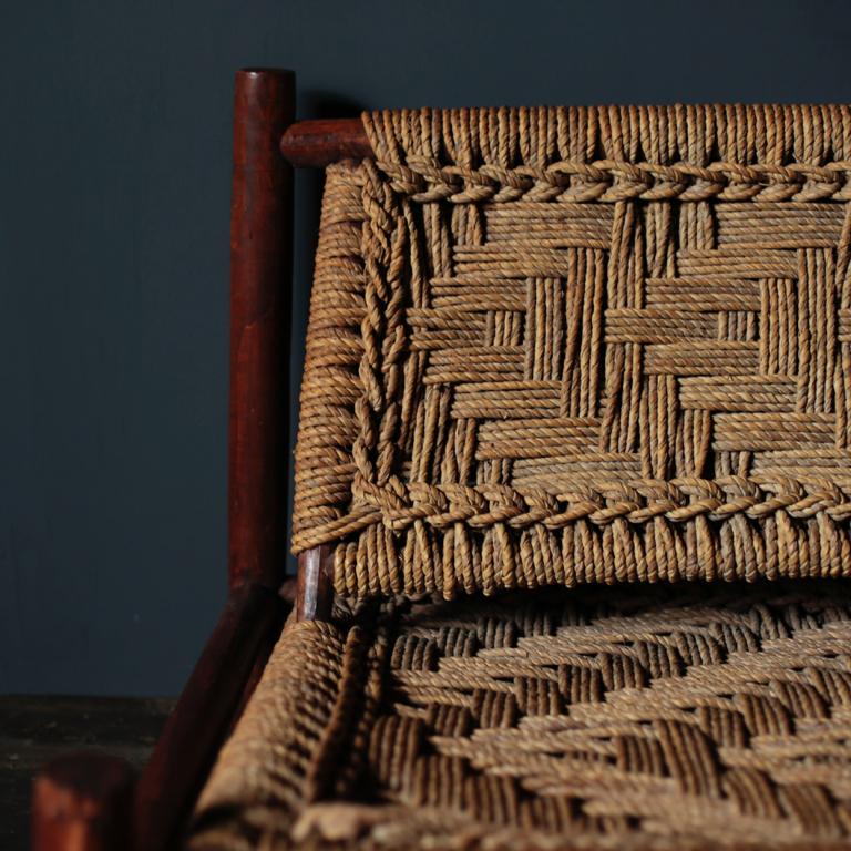 Wood and Woven Rope Bench by Audoux-Minet at 1stDibs