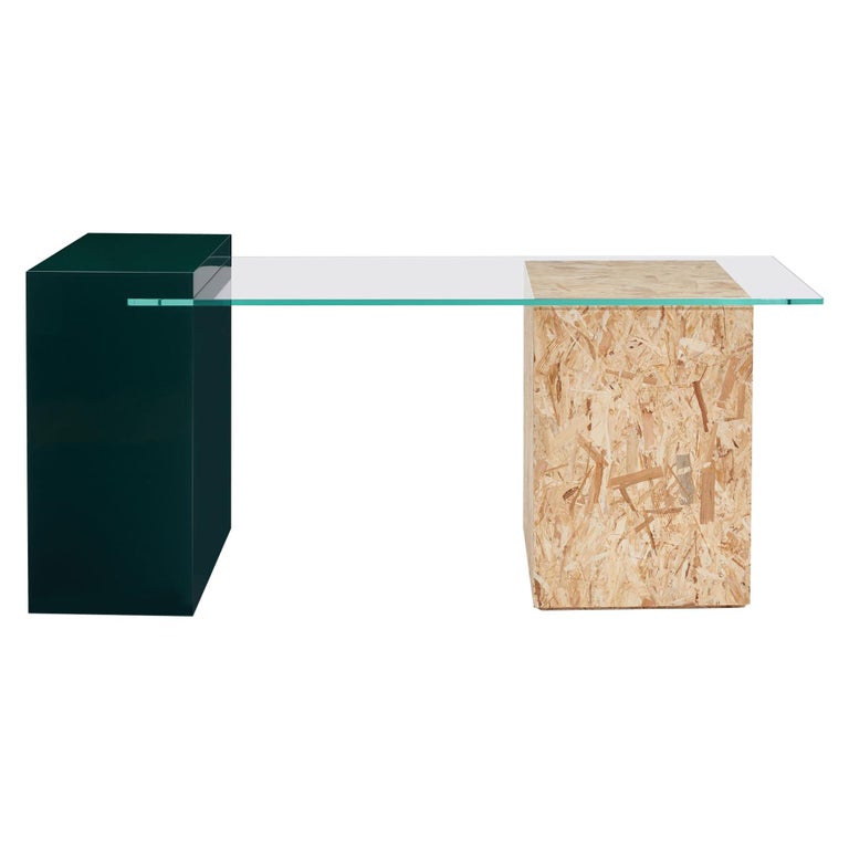 Wood Apart Desk in lacquered wood, OSB wood and tempered glass For Sale ...