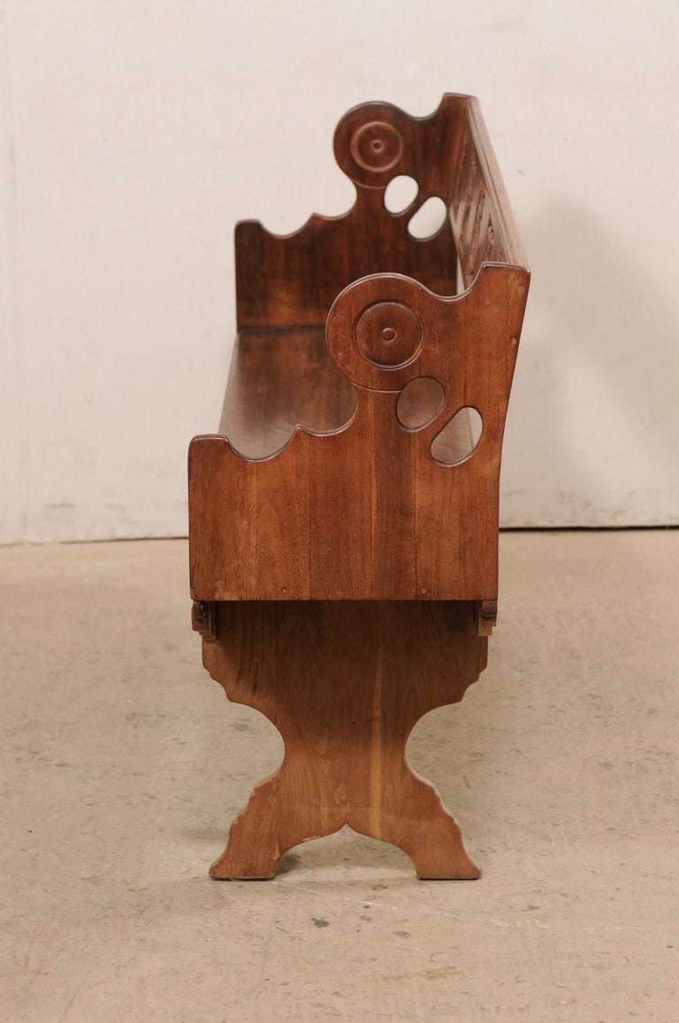 Wood Bench w/ Iron Stretcher and Carved Repeating Shell and Flower ...