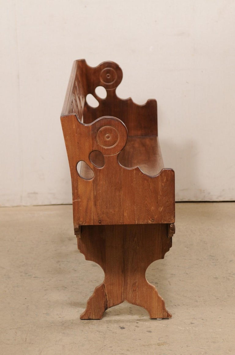 Wood Bench w/ Iron Stretcher and Carved Repeating Shell and Flower ...